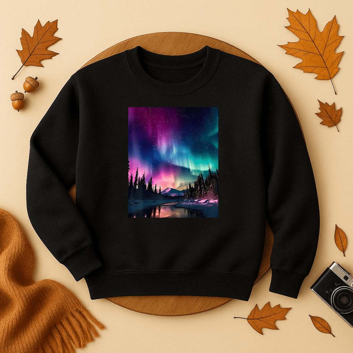 DOPASHIRT 100% Cotton Alaska Landscape Aurora Borealis Northern Lights ...