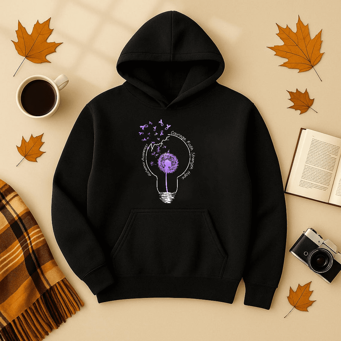 DOPASHIRT Alzheimer'S Awareness Light Bulb Dandelion Courage Faith Strength Hope Graphic Hoodie ...