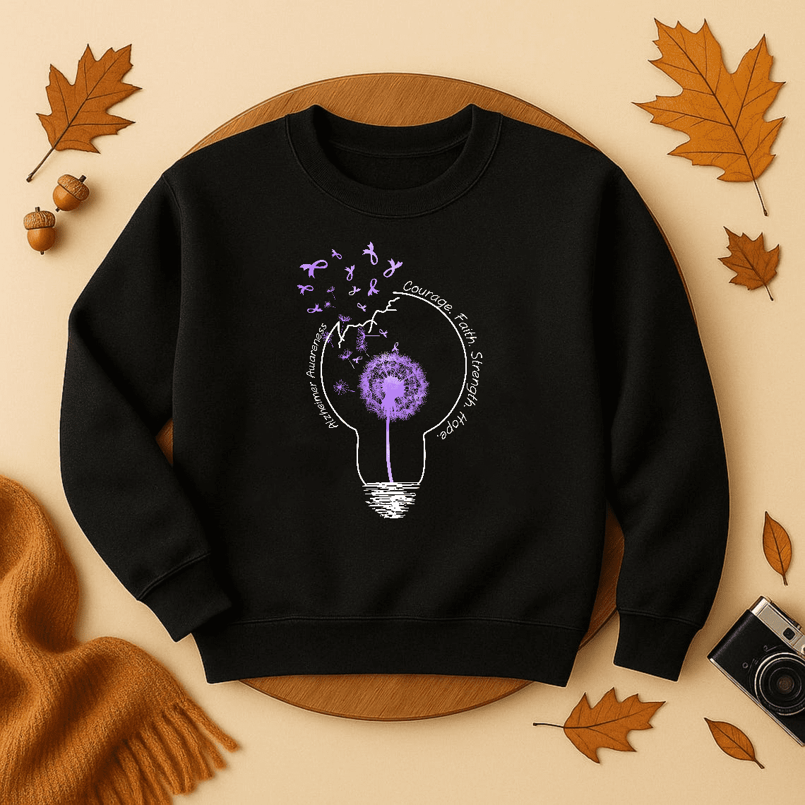 DOPASHIRT Alzheimer'S Awareness Light Bulb Dandelion Courage Faith Strength Hope Graphic ...