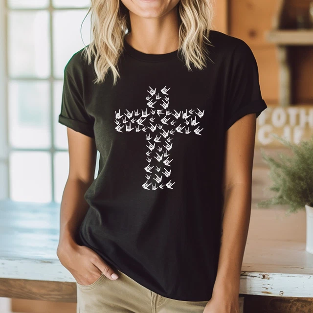 DOPASHIRT Asl I Love You Cross Jesus Christian American Sign Language T ...