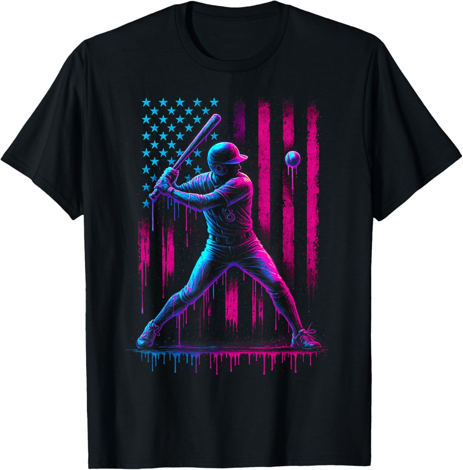DOPASHIRT Baseball Ice Cream Drip American Flag Usa Patriotic Boys Men ...