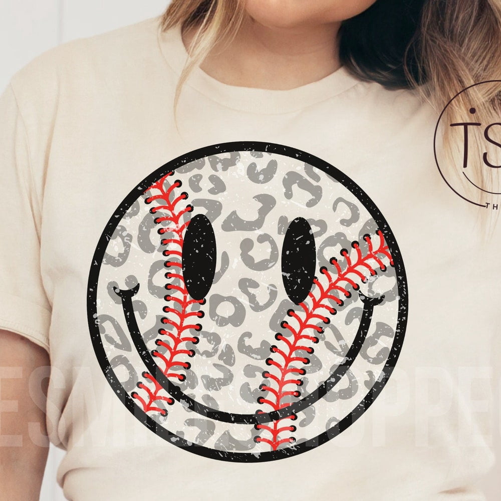 DOPASHIRT Baseball Vibes Shirt Leo.pard print smile Distressed ...