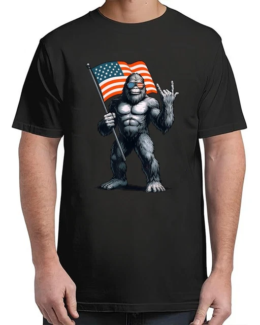 DOPASHIRT Bigfoot American Flag Funny 4Th Of July Men Rock Sasquatch T ...