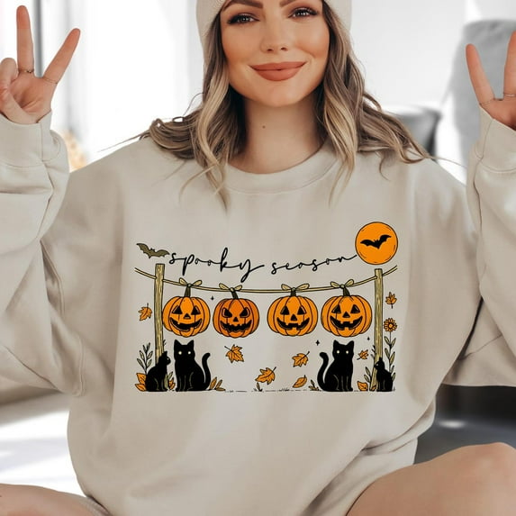 DOPASHIRT Black Cat Pumpkin Sweatshirt, Sp00Ky Season Sweatshirt, Fall ...