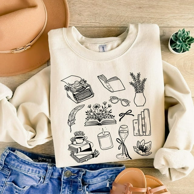 DOPASHIRT Bookish Things Shirt, Book Lover Gift, Bookworm Crewneck ...