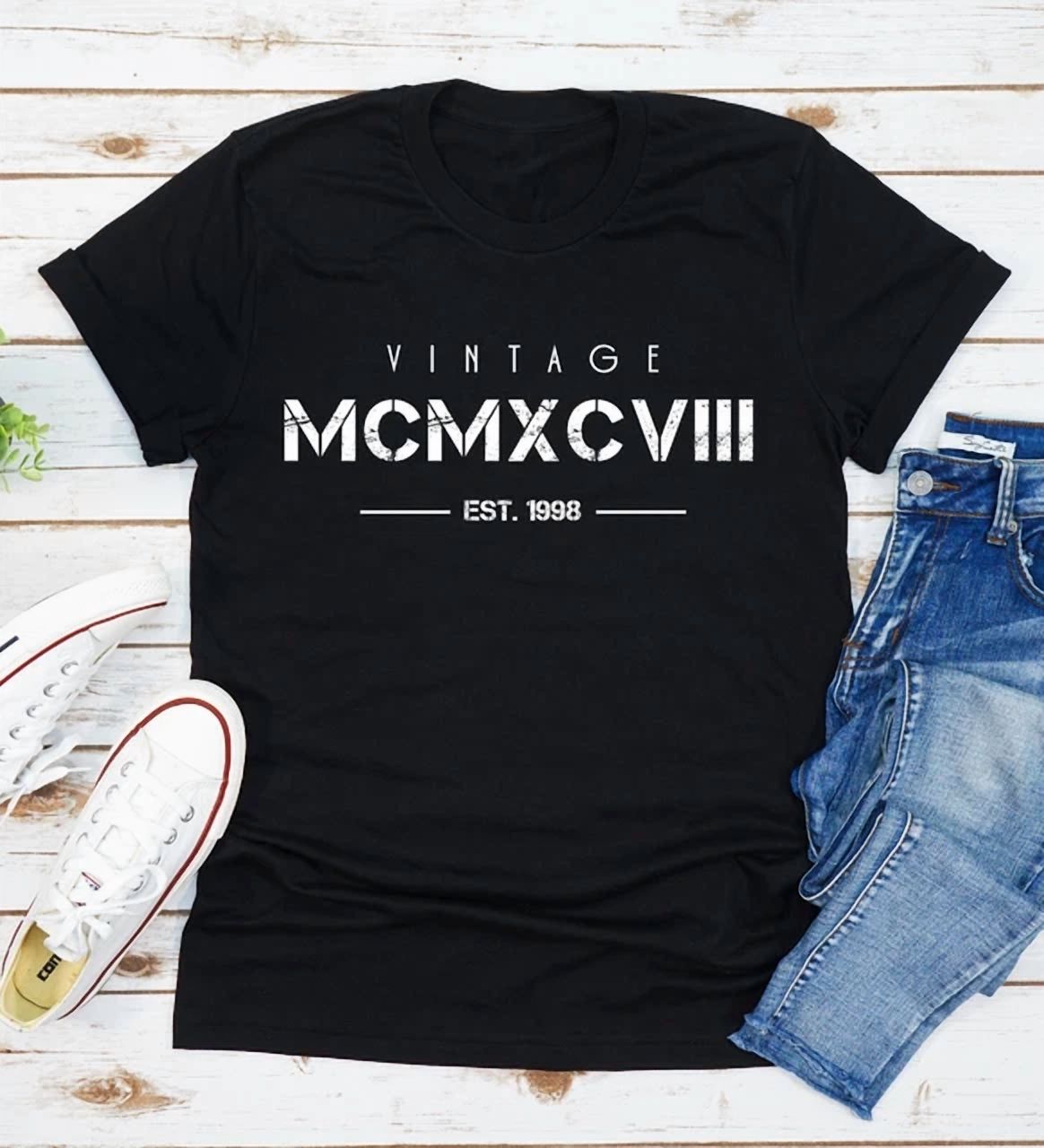 DOPASHIRT Born In 1998 T Shirt Roman Numerals Year Of Birth 24Th ...