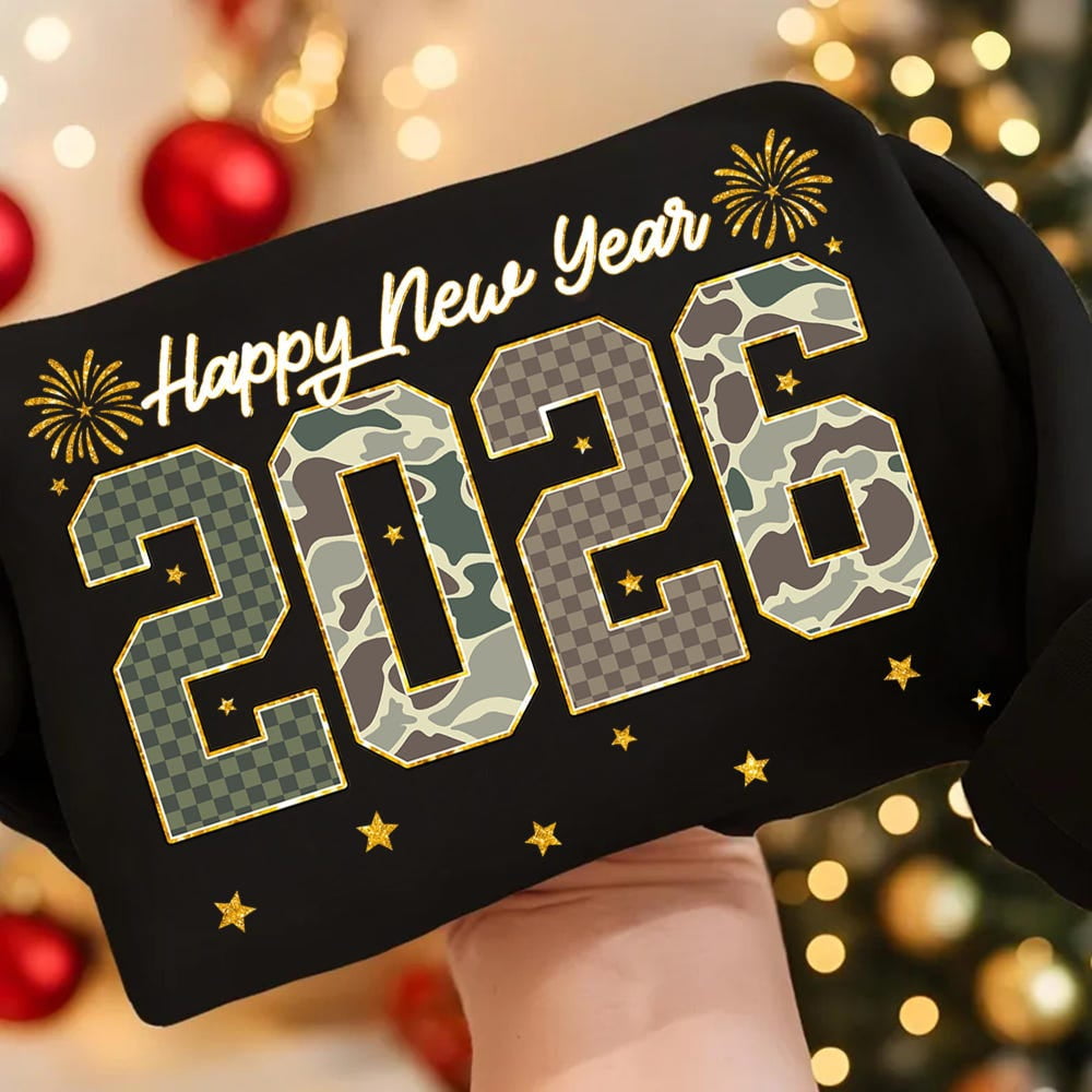 DOPASHIRT Camo Happy New Year 2026 Shirt Retro Celebration Party Style ...