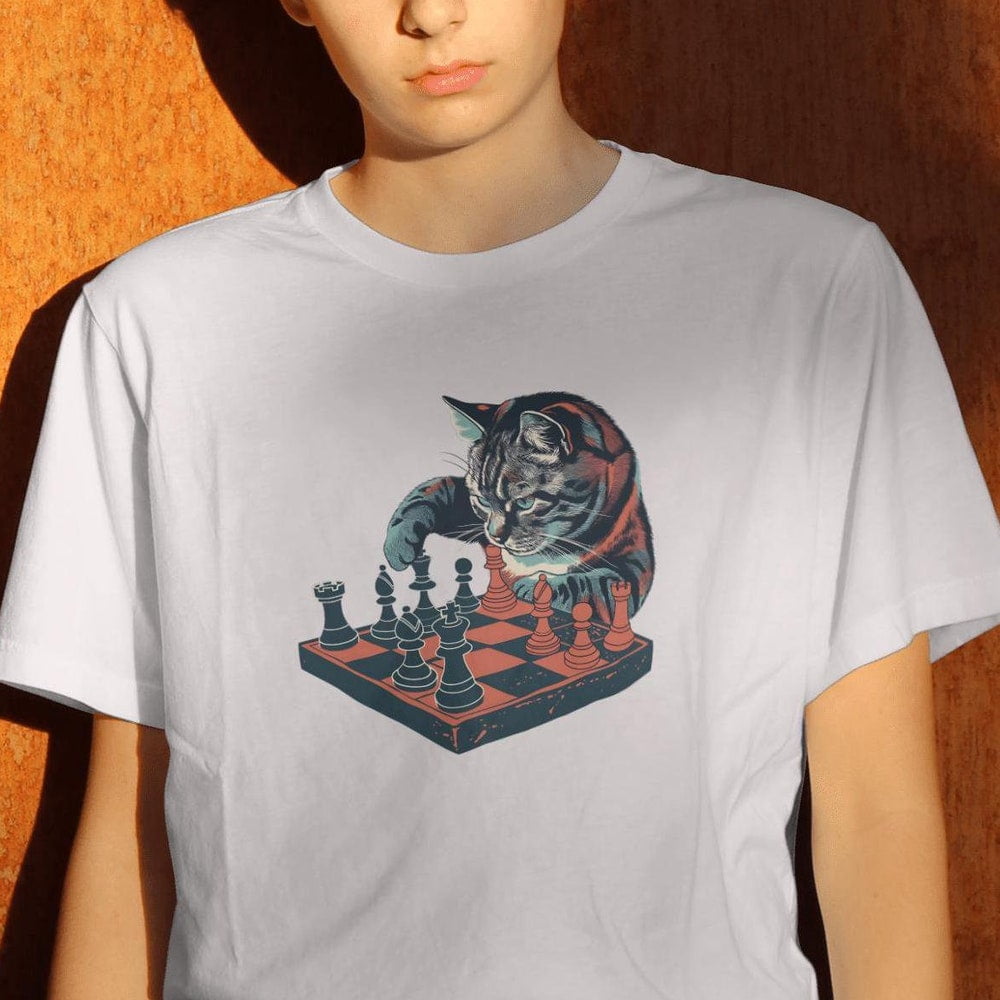 DOPASHIRT Cat Playing Chess T Shirt, Master Board Game Shirt For Dads ...