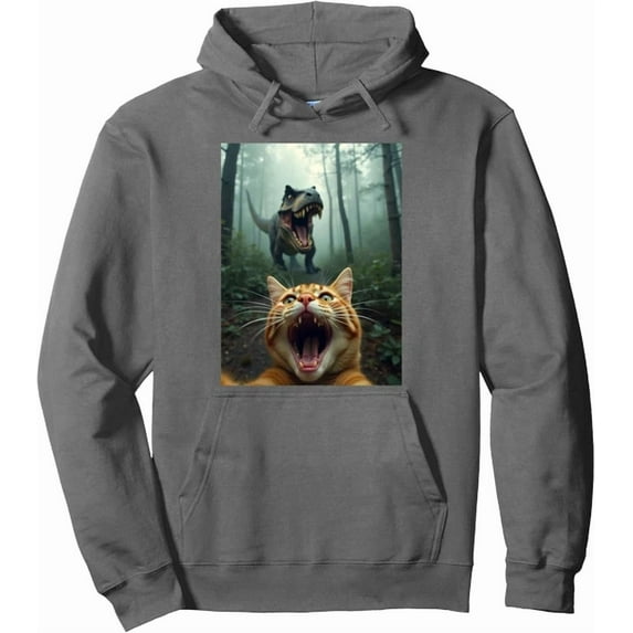 DOPASHIRT Cat Selfie With T-Rex Dinosaur - Funny Animals Design Hoodie ...