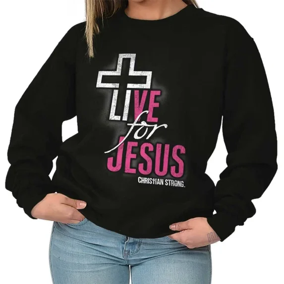DOPASHIRT Christian Strong Faith Live For Jesus Cross Sweatshirt Trendy ...