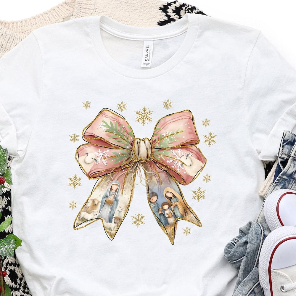 DOPASHIRT Coquette Nativity Scene Shirt, Coquette Bow Jesus Shirt ...