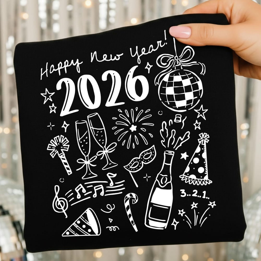 DOPASHIRT Coquette New Year 2026 Shirt Doodle Black Gold Hello 2026 ...