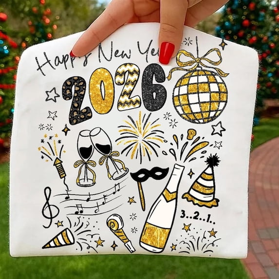 DOPASHIRT Coquette New Year 2026 Shirt Doodle Collage Black Gold Disco ...