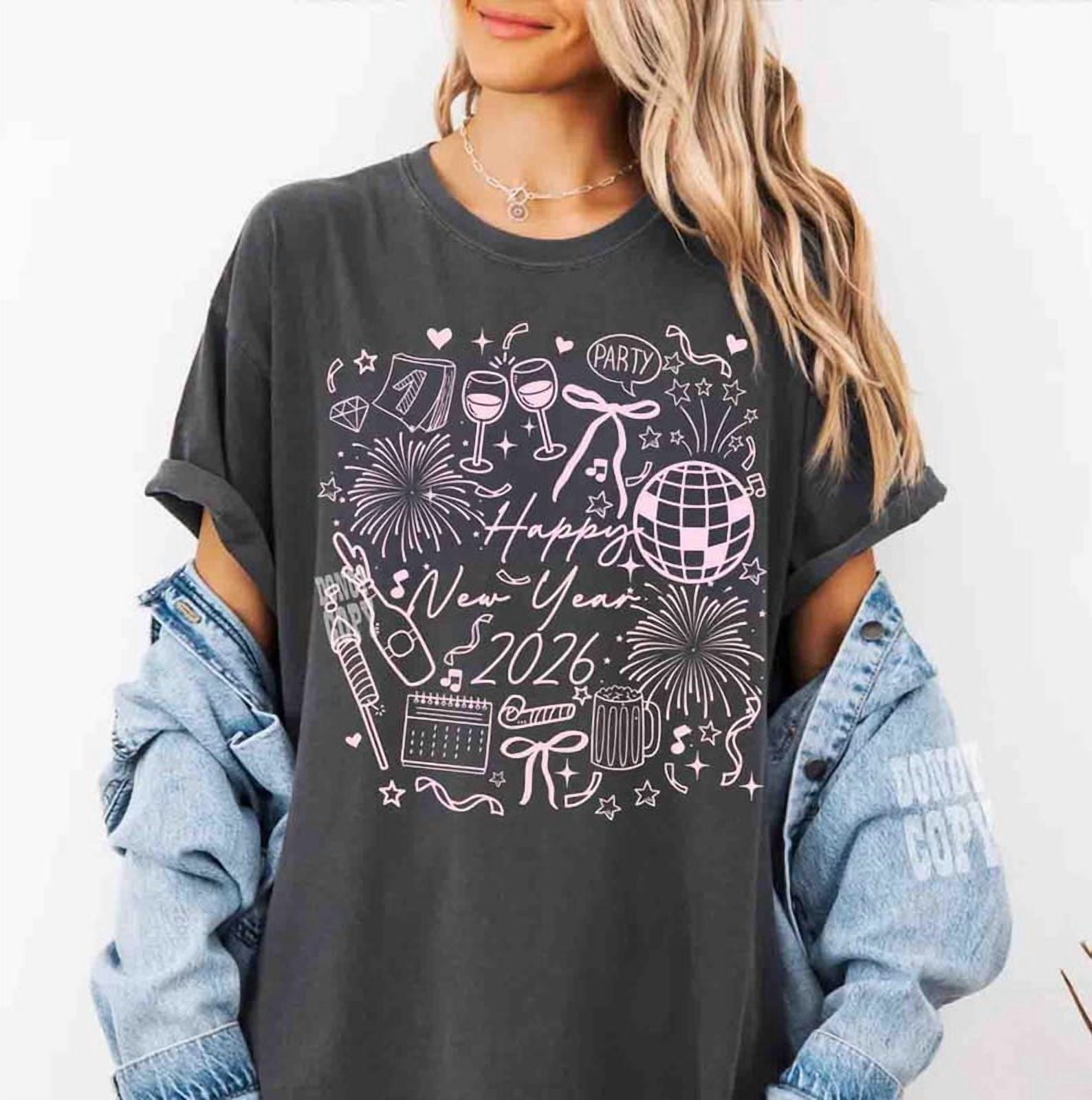 DOPASHIRT Coquette New Year 2026 Shirt Doodle Collage Disco Ball Hello ...