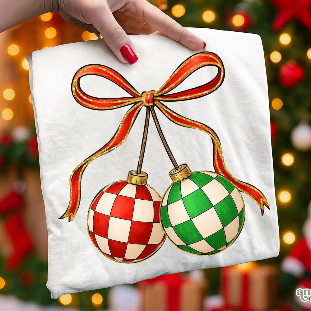 DOPASHIRT Coquette Noel Cherries Ornament Bow Checkered Girly Festive ...