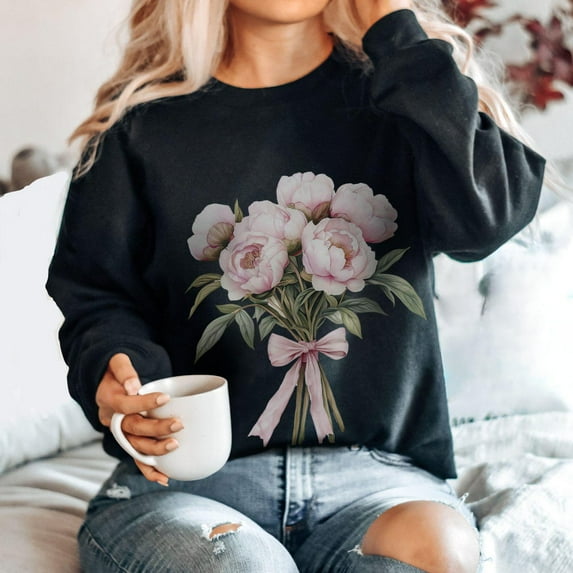 DOPASHIRT Coquette Peony Bouquet Sweatshirt Peonies Bow Sweater Flower ...