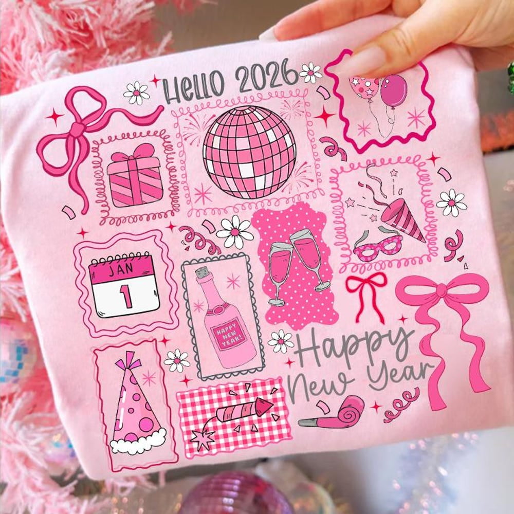 DOPASHIRT Coquette Pink New Year 2026 Shirt Doodle Disco Ball Hello ...