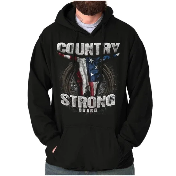 DOPASHIRT Country Strong Brand Usa Flag Bull Skull Hoodie Outdoor ...