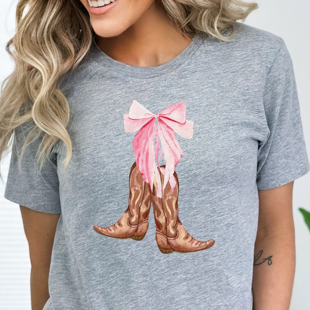 DOPASHIRT Cowgirl Boots Shirt, Coquette Shirt, Pink Bow Shirt, Coquette ...