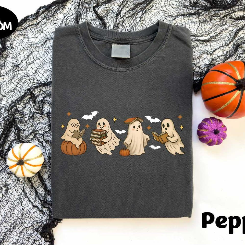 DOPASHIRT Cute Ghost Reading Shirt, Book Lover Hal.Low.Een Tee, Sp00Ky ...