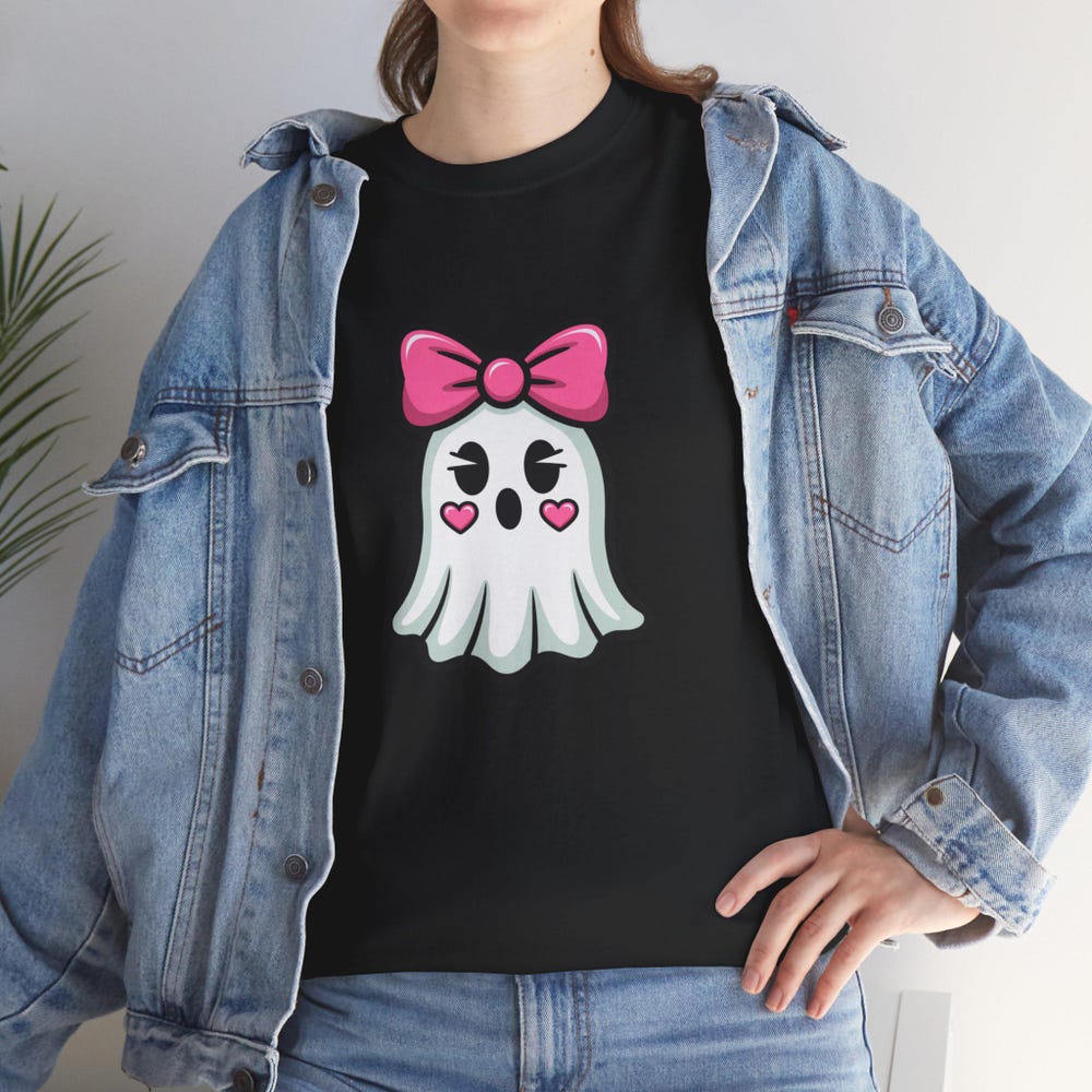 DOPASHIRT Cute Ghost T-Shirt With Pink Bow, Kawaii Hal.Low.Een Graphic ...