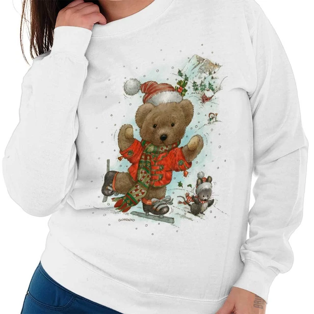 DOPASHIRT Cute Xmas Ice Skating San.Ta Teddy Bear Sweatshirt Trendy ...