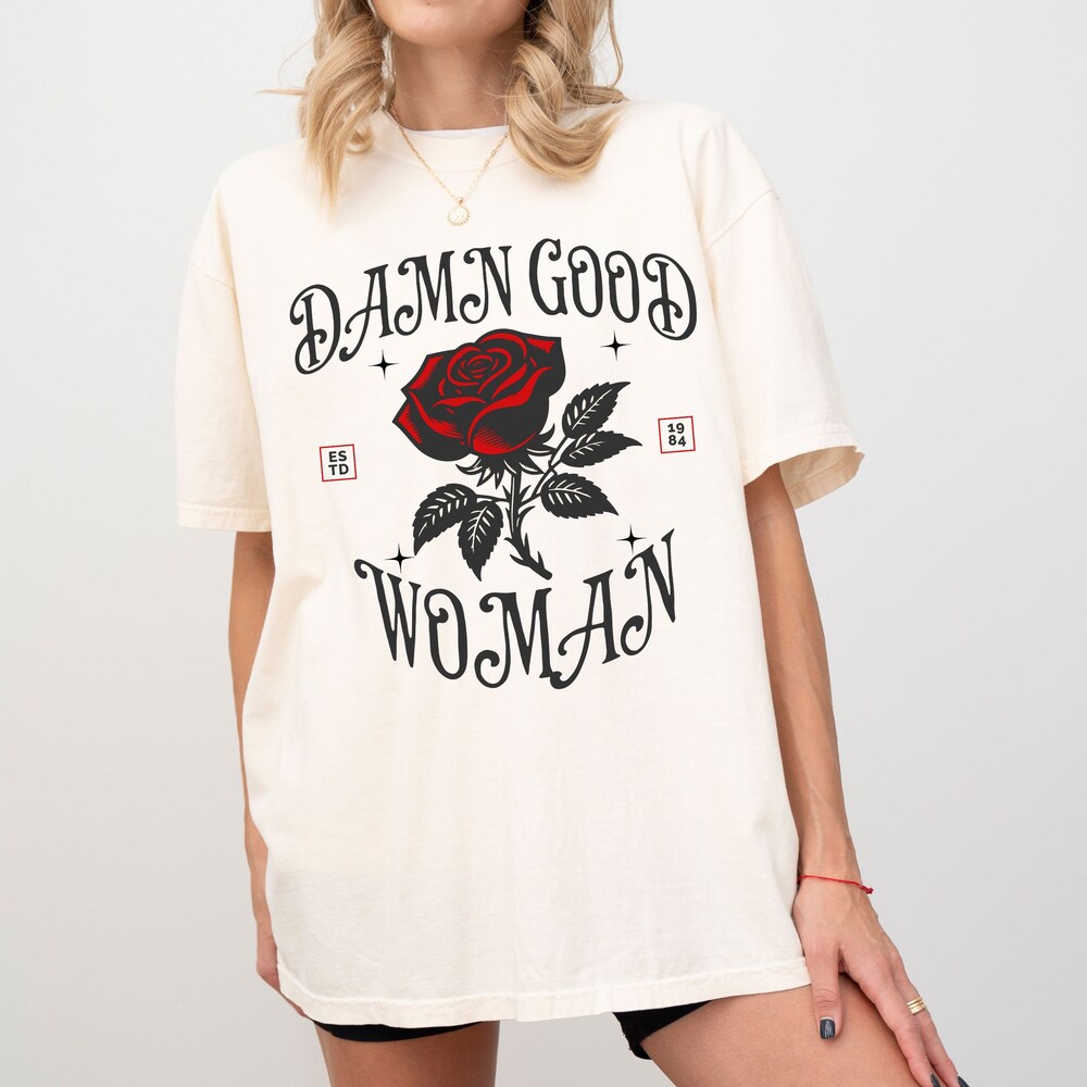 DOPASHIRT Damn Good Woman T Shirt, Retro Rebel Woman Tee, Trendy Feral ...
