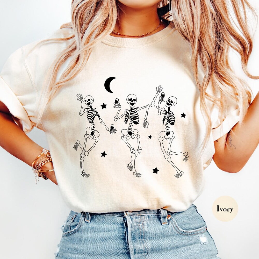 DOPASHIRT Dancing Skeleton Tee Shirt, Funny Hal.Low.Een Shirt Shirts ...