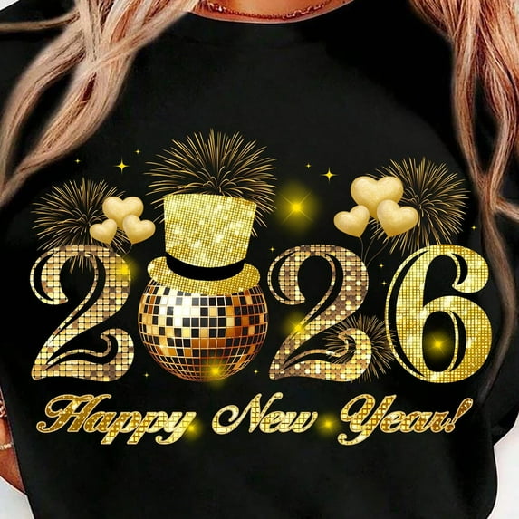 DOPASHIRT Disco Ball New Year 2026 Pink Bow Sequin Party Shirt Unisex S-5XL Trendy Shirt ...