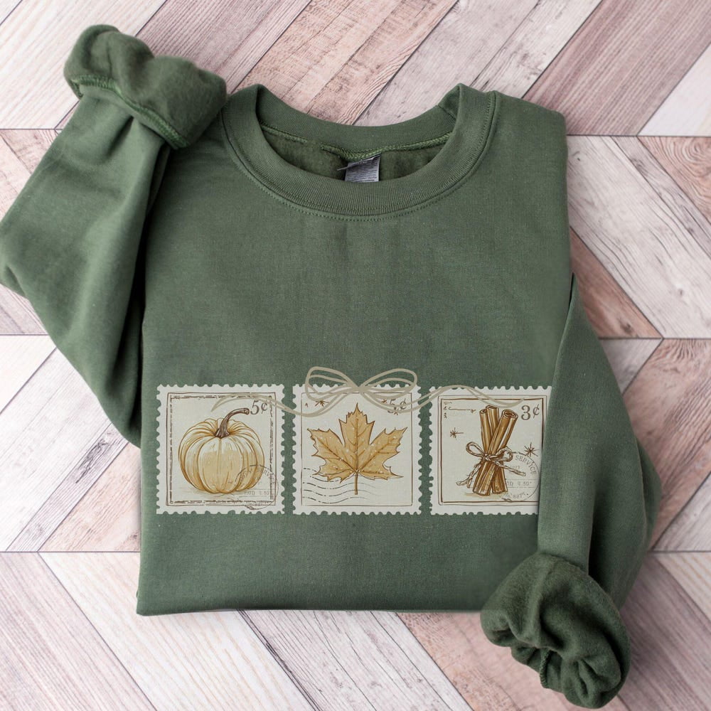 DOPASHIRT Fall Postage Stamp Sweatshirt, Cottageocre Pumpkin Minimalist ...