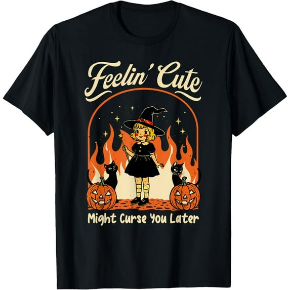 DOPASHIRT Feeling'S Cute Might Curse You Later Hal.Low.Een Black Cat T ...
