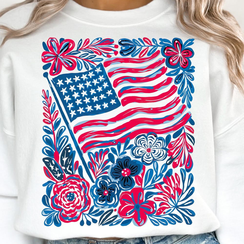DOPASHIRT Floral American Flag Shirt, Patriotic 4Th Of July, Red White ...