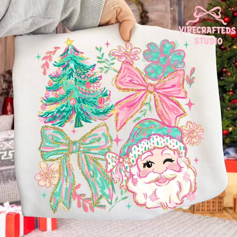 DOPASHIRT Floral Noel Coquette Shirt Jolly Man Festive Tree Soft Pink ...