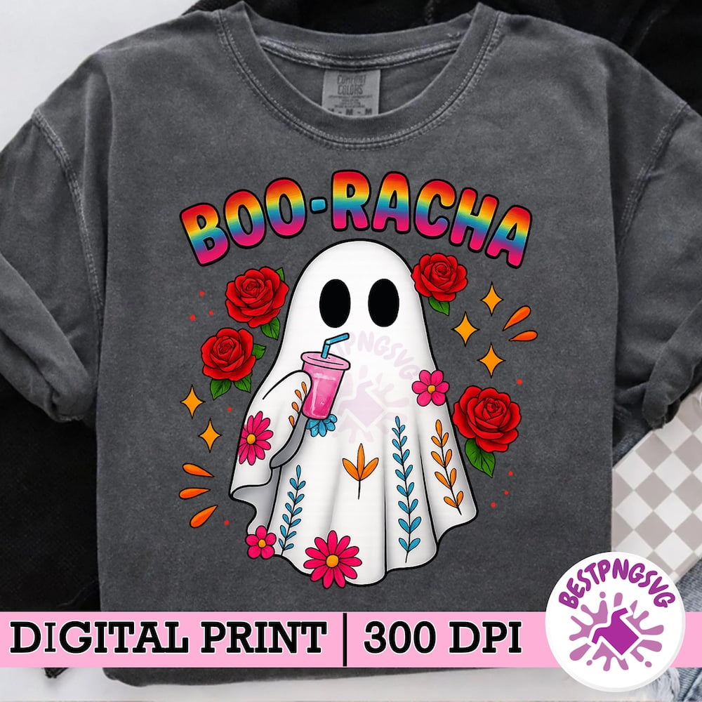 DOPASHIRT Funny Boo-Racha Ghost Shirt, Cute Floral Ghost Hal.Low.Een ...