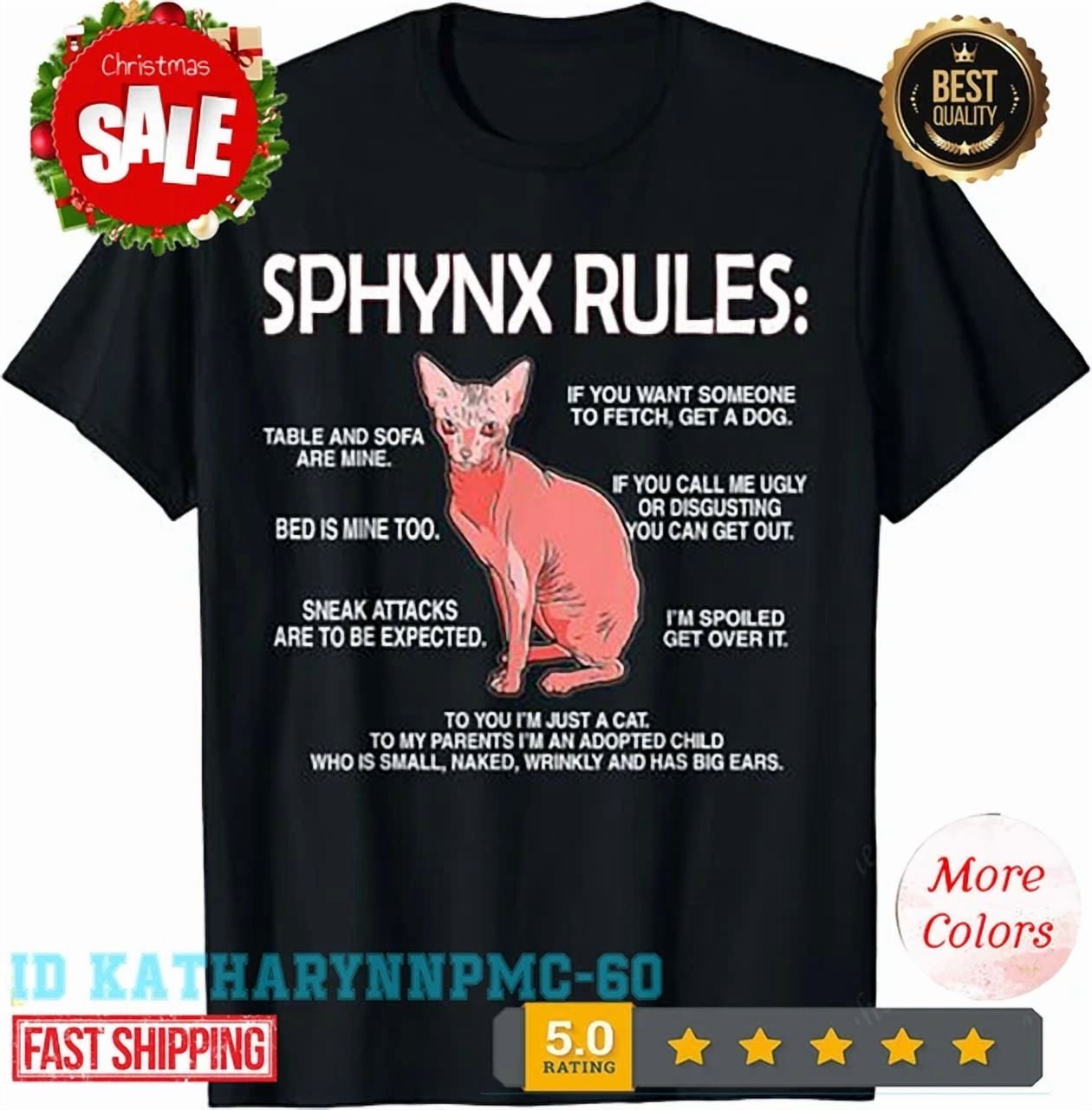 DOPASHIRT Funny Sphynx Rules Sphynx Cat Owner Hairless Cat Lover T ...