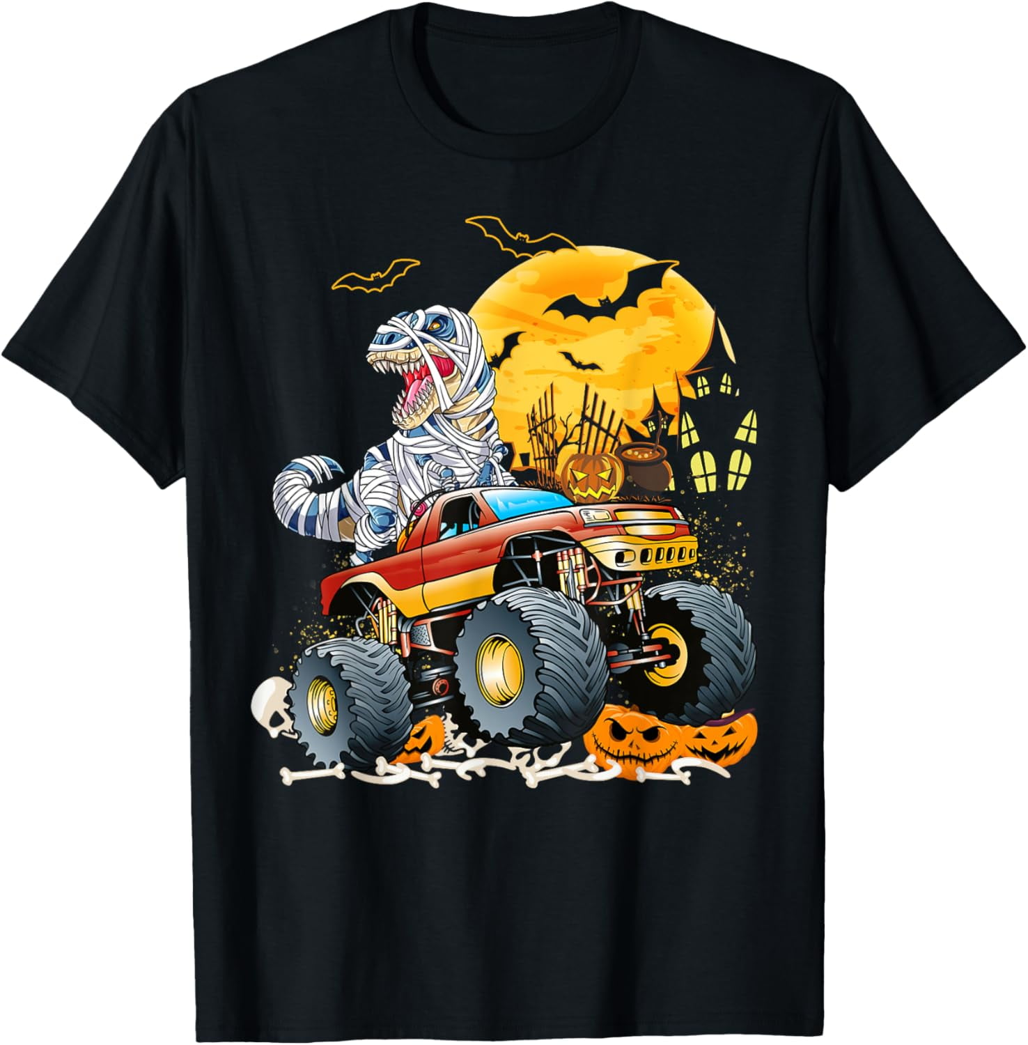 DOPASHIRT Funny T Rex Saurus Riding Monster Truck Happy Hal.Low.Een T ...
