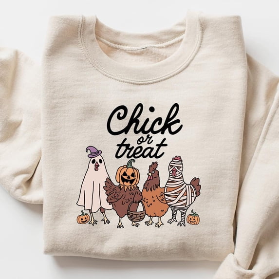 DOPASHIRT Hal.Low.Een Chick Or Treat Sweatshirt: Funny Chicken Ghost ...