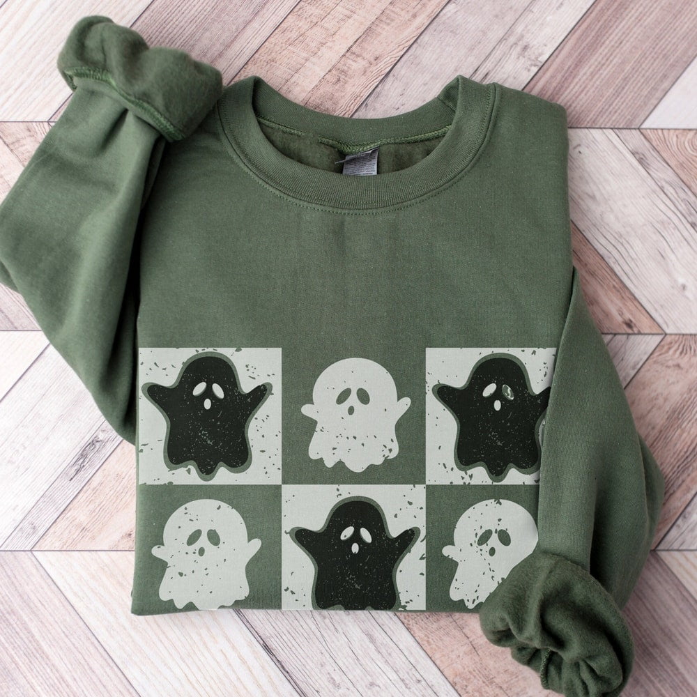 DOPASHIRT Hal.Low.Een Sweatshirt Ghost Sweater Sp00Ky Retro Checkered ...