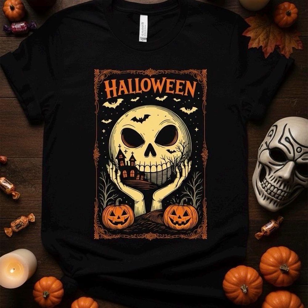 DOPASHIRT Hal.Low.Een T-Shirt Skull Pumpkin Moon, Sp00Ky Graphic Tee ...