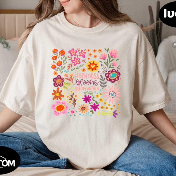 DOPASHIRT Happiness Blooms From Within Shirt, Boho Floral Positive T ...