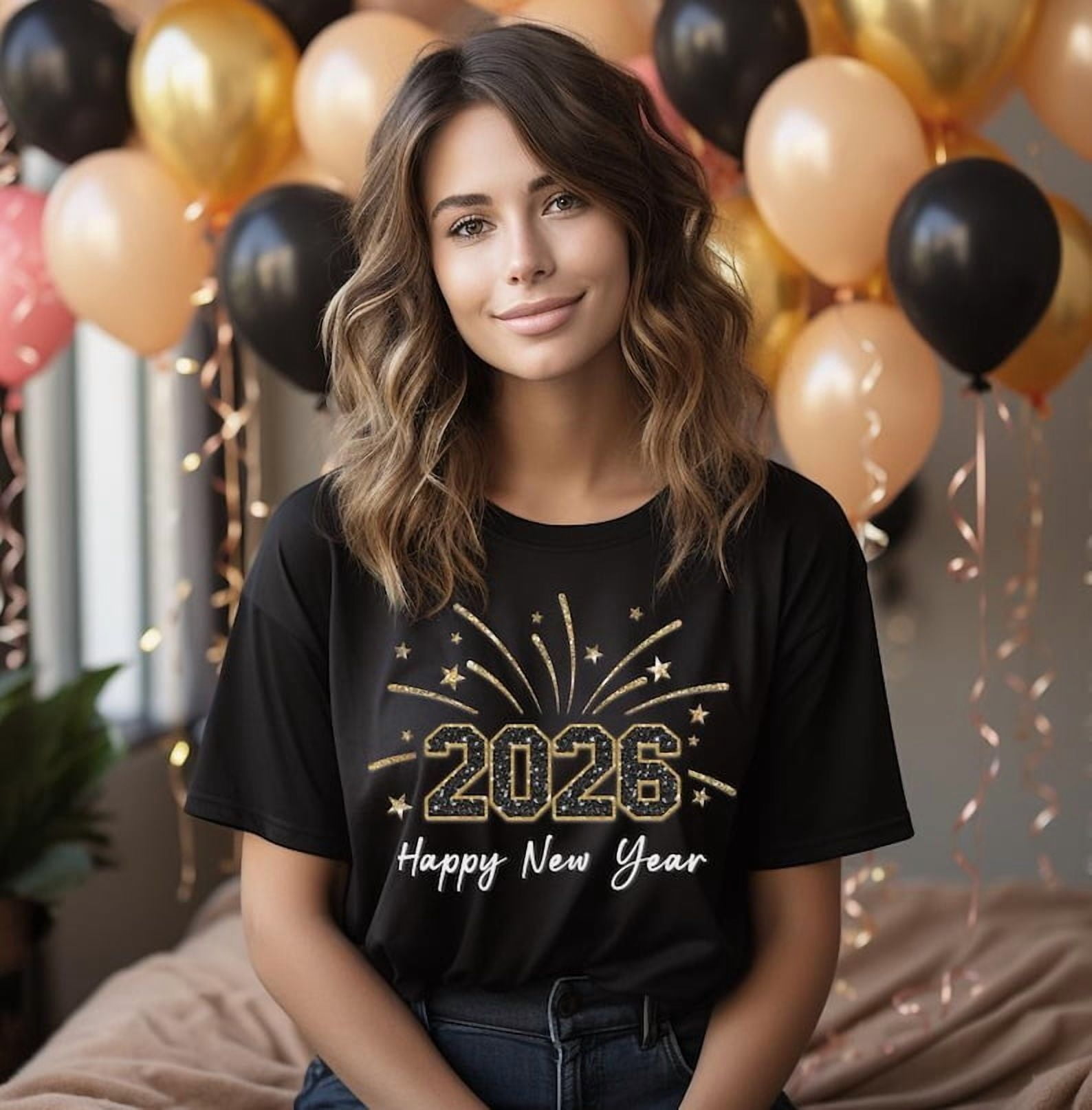 DOPASHIRT Happy New Year 2026 Shirt Black Gold Glam Party Style Unisex ...