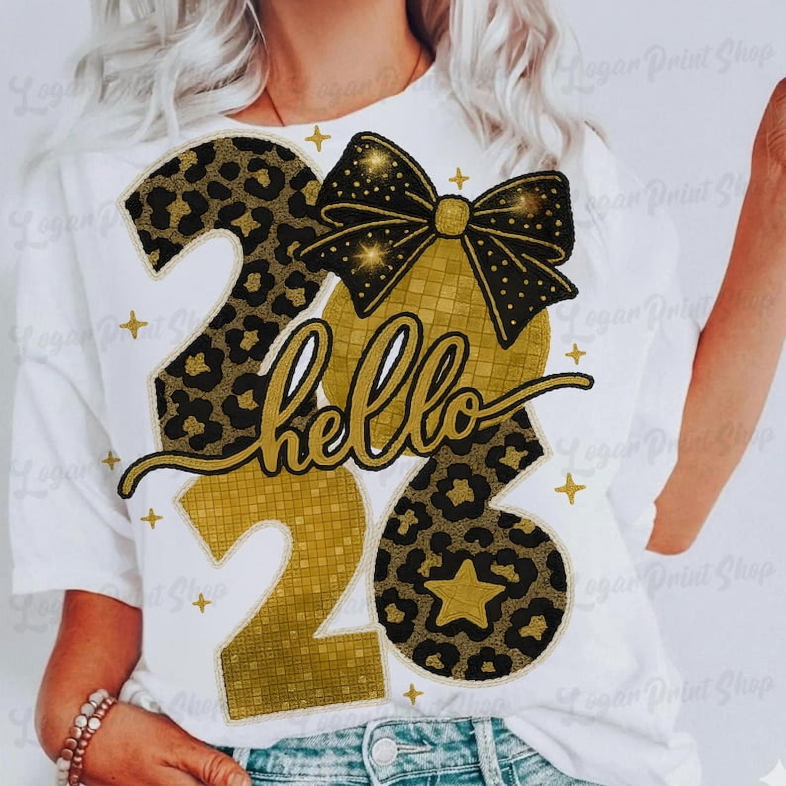 DOPASHIRT Happy New Year 2026 Shirt Black Gold Sequin Hello 2026 Unisex ...
