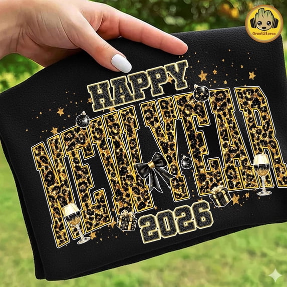 DOPASHIRT Happy New Year 2026 Shirt Leo.Pard Print Black Gold Nye ...