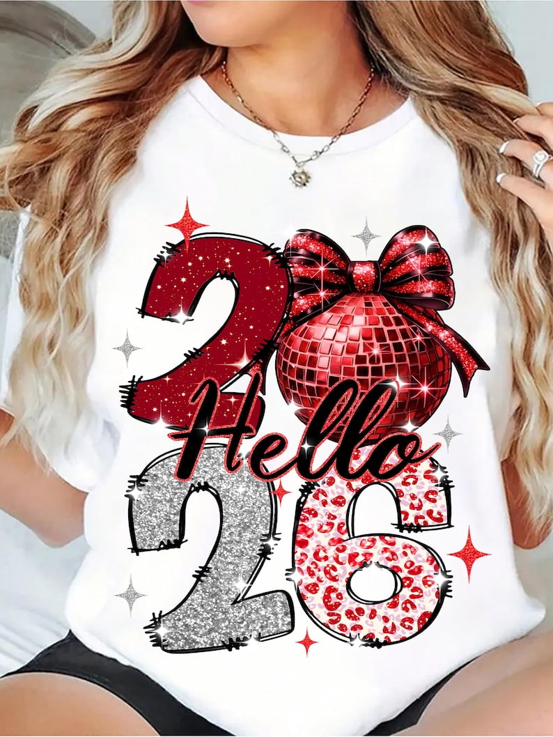 DOPASHIRT Happy New Year 2026 Shirt Red Silver Disco Ball Party Style ...