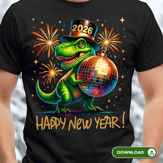 DOPASHIRT Happy New Year 2026 T Rex Disco Party Graphic Tee Unisex S ...