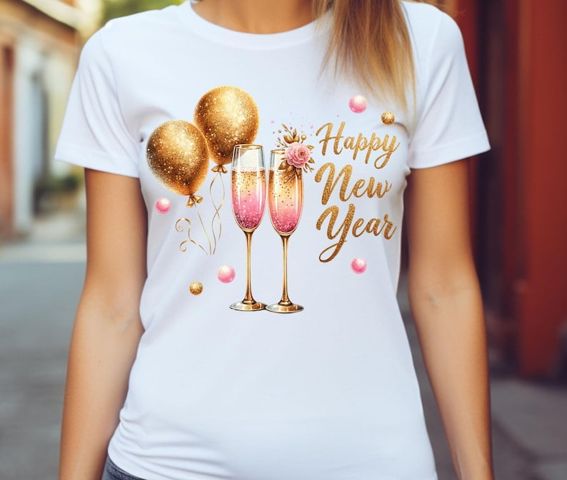 DOPASHIRT Happy New Year Celebration Champagne Party Typography Graphic ...