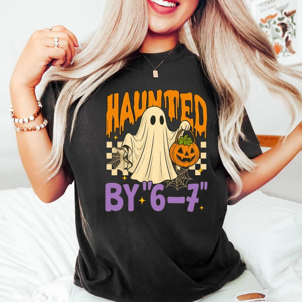 DOPASHIRT Haunted By 67 Hal.Low.Een T-Shirt Ghost & Pumpkin Graphic Tee ...