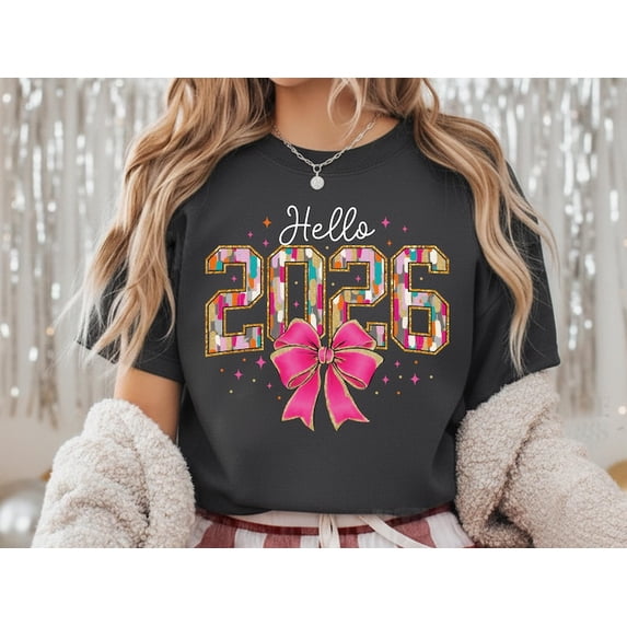 DOPASHIRT Hello 2026 Shirt: Pink Coquette, Gold Glitter Style New Year ...
