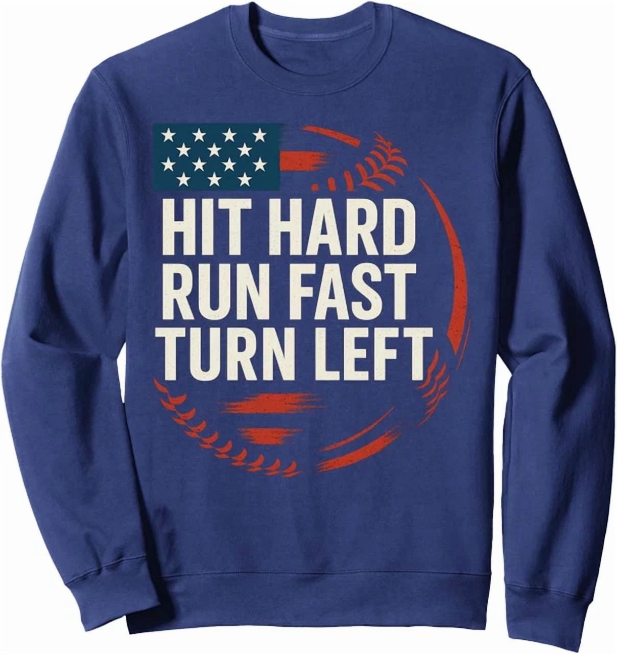 DOPASHIRT Hit Hard Run Fast Turn Left American Baseball Drip Crewneck ...