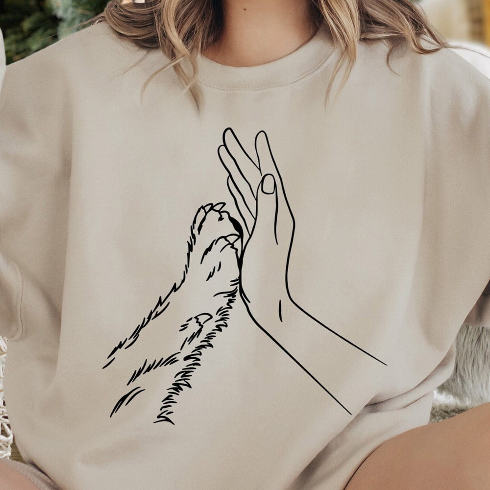 DOPASHIRT Human Hand And Paw Sweatshirt, Dog Paw Sweatshirt, Dog Lover ...